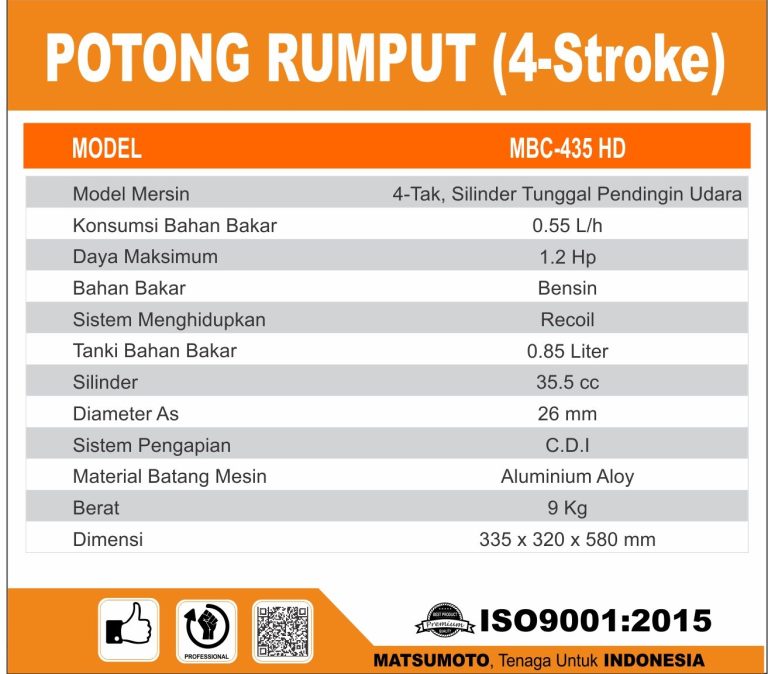 MBC-435 HD | BRUSH CUTTER | MESIN POTONG RUMPUT (4-STROKE) | MATSUMOTO – KARYA DELITAMA