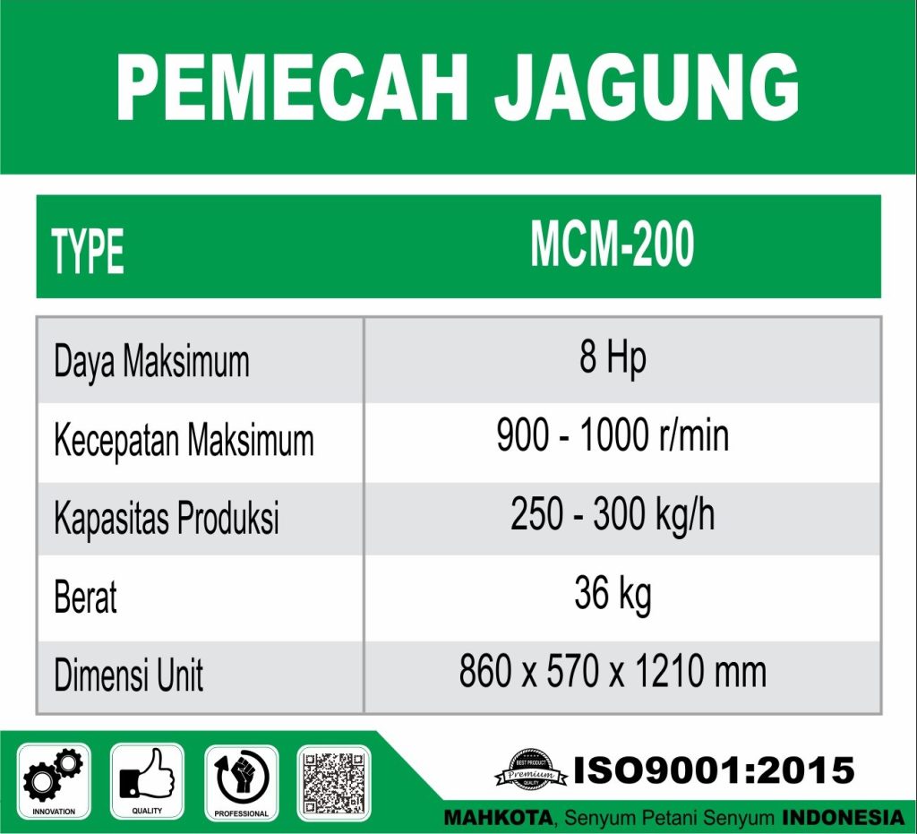 MCM-200 | CORN PEELER | MESIN PEMECAH JAGUNG | MAHKOTA – KARYA DELITAMA