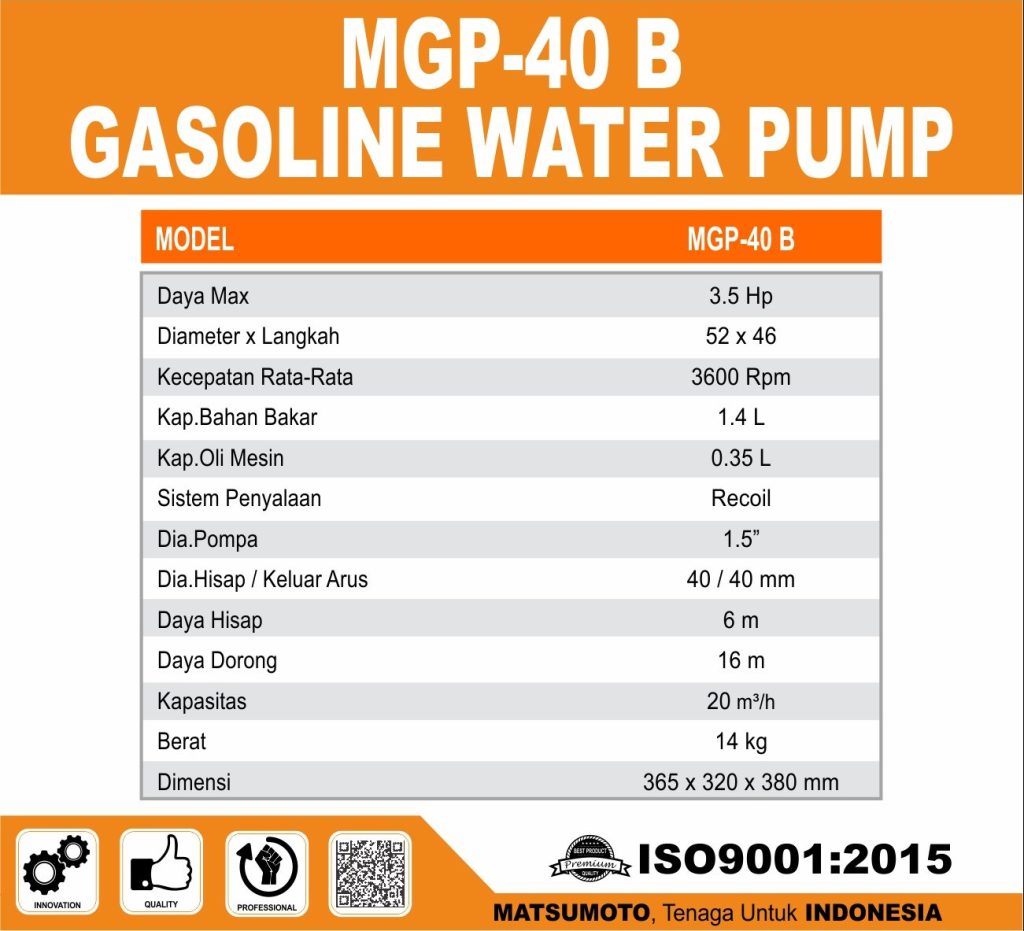 MGP-40 B | GASOLINE WATER PUMP | POMPA AIR BENSIN | MATSUMOTO – KARYA DELITAMA
