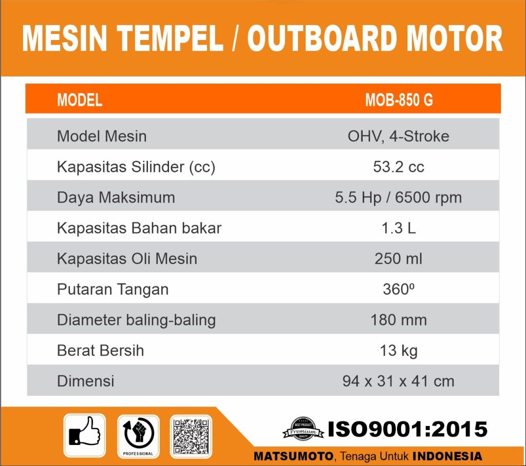 MOB-850 G | MARINE OUTBOARD | MESIN TEMPEL / OUTBOARD MOTOR | MATSUMOTO ...