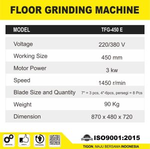 TFG-450 E | FLOOR GRINDING MACHINE | MESIN POLES LANTAI | TIGON – KARYA DELITAMA