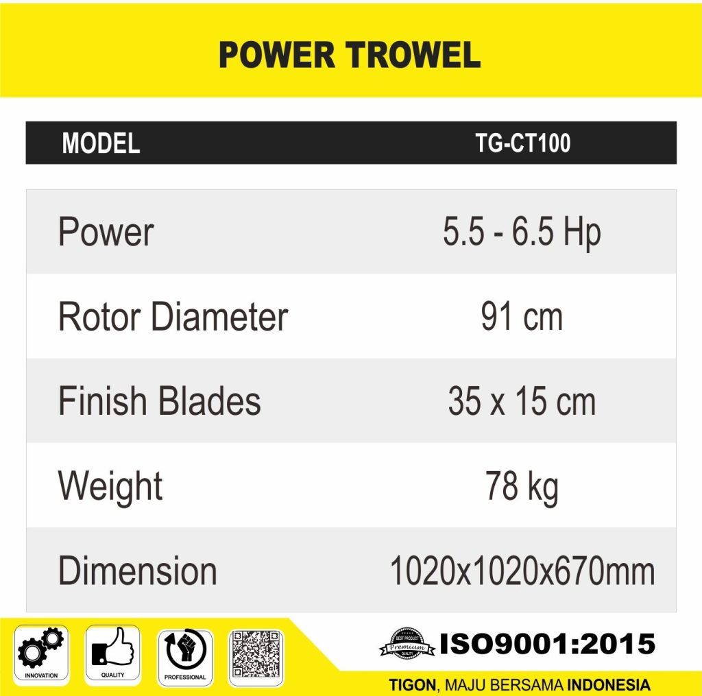 TG-CT100 | POWER TROWEL | MESIN PERATA BETON | TIGON – KARYA DELITAMA