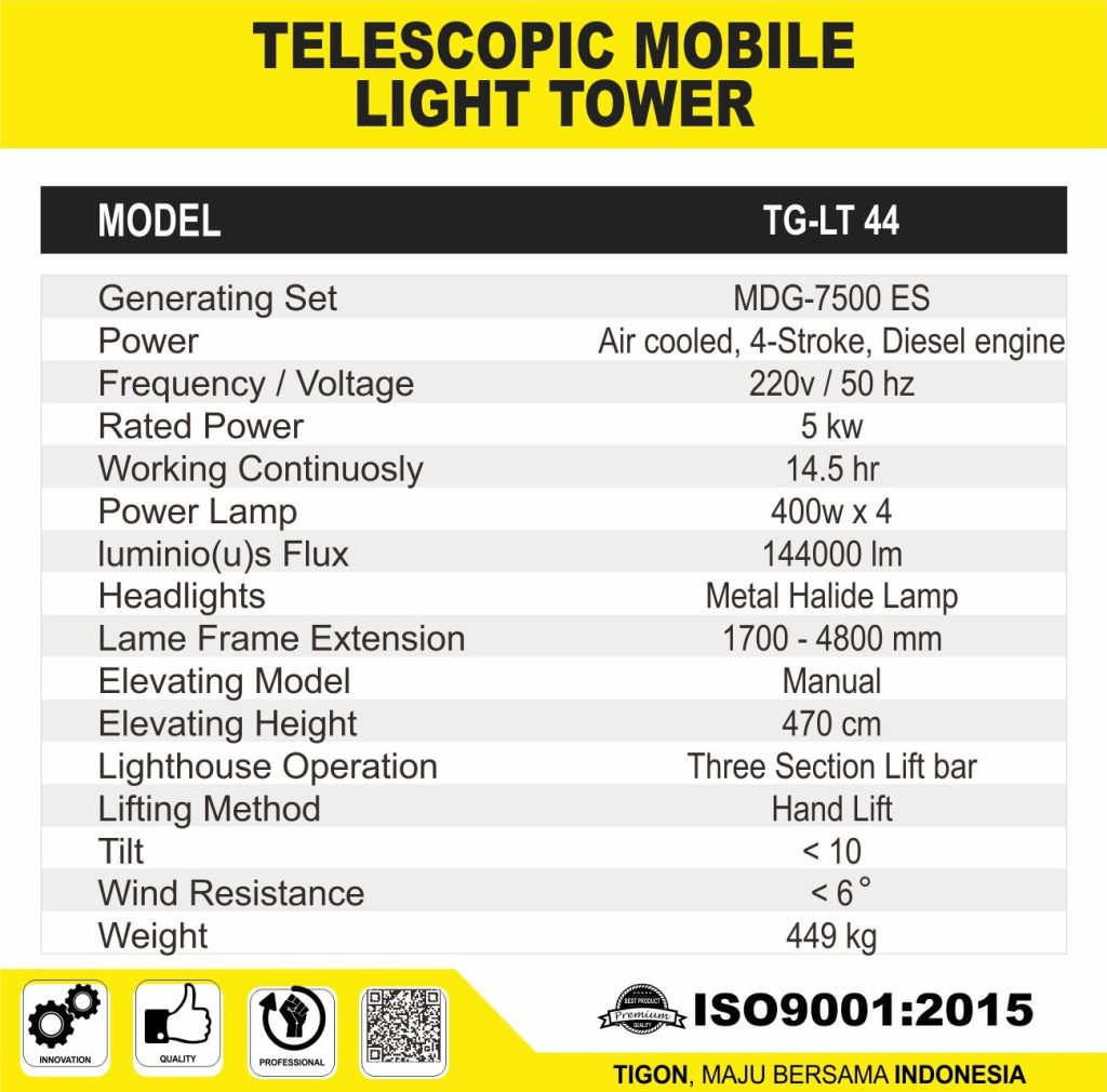 TG-LT44 | MOBILE LIGHT TOWER | TELESCOPIC MOBILE LIGHT TOWER | TIGON ...