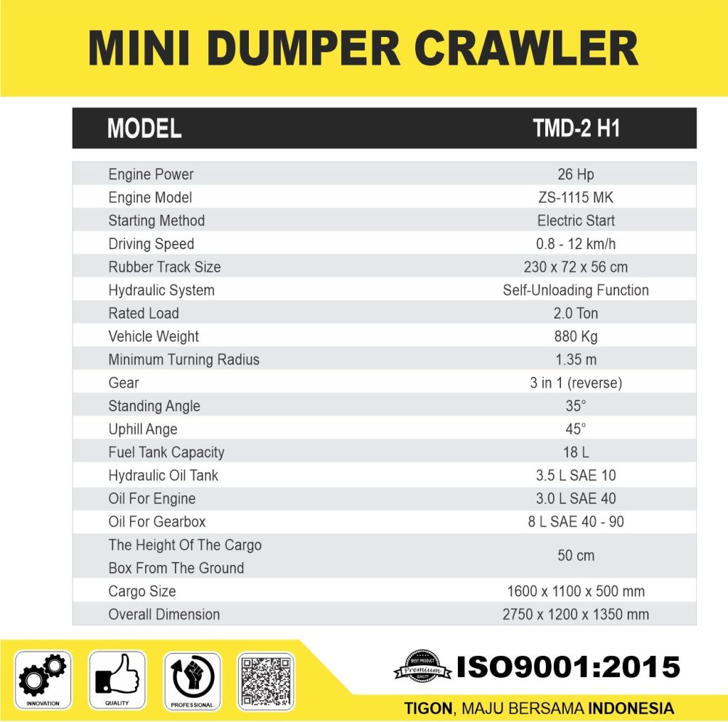 TMD-2 H1 | MINI DUMPER CRAWLER | ALAT ANGKUT SAWIT | TIGON – KARYA DELITAMA
