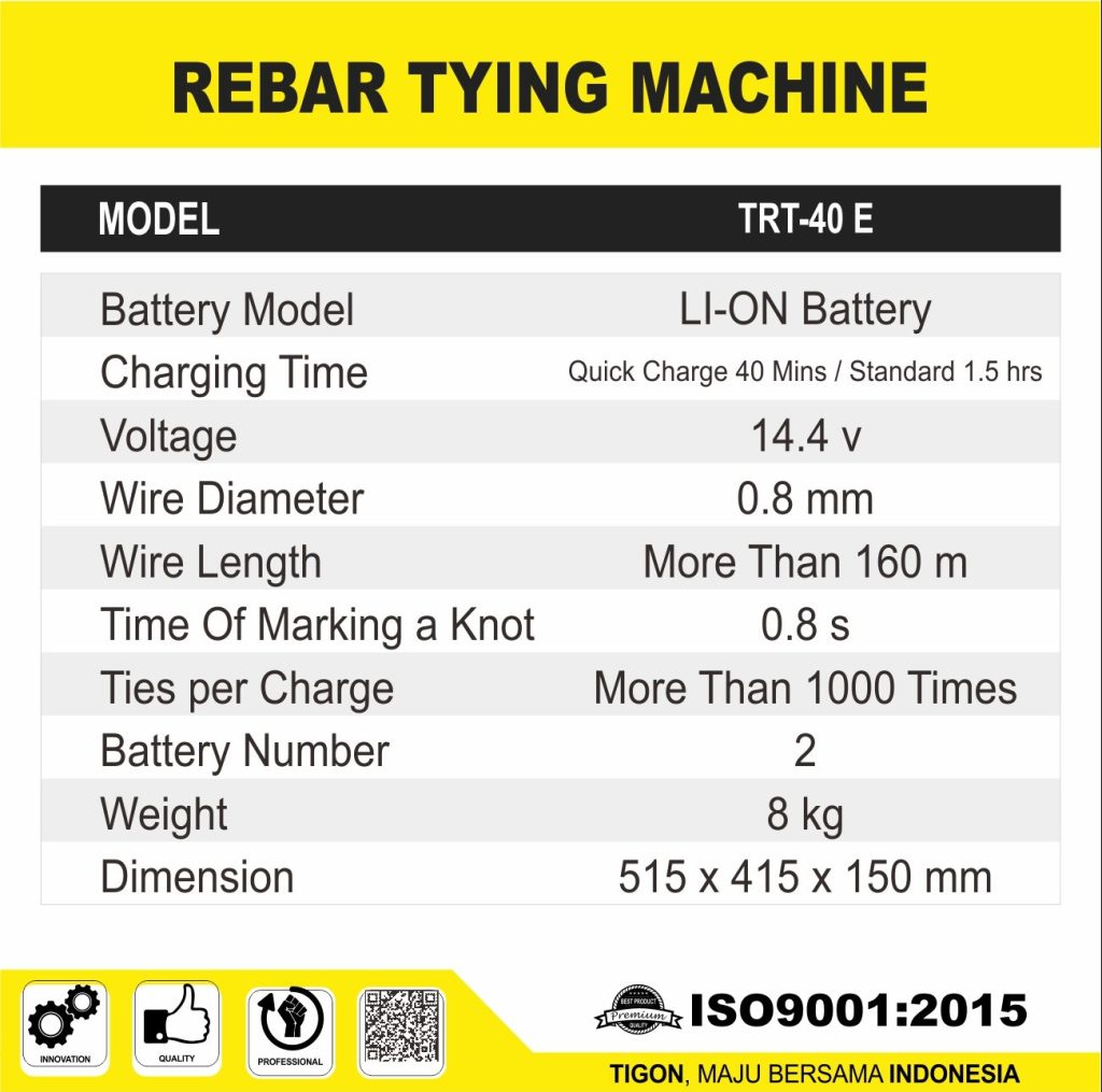 TRT-40 E | REBAR TYING MACHINE | MESIN PENGIKAT KAWAT BENDRAT | TIGON – KARYA DELITAMA